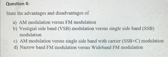 Solved State the advantages and disadvantages of a) AM | Chegg.com