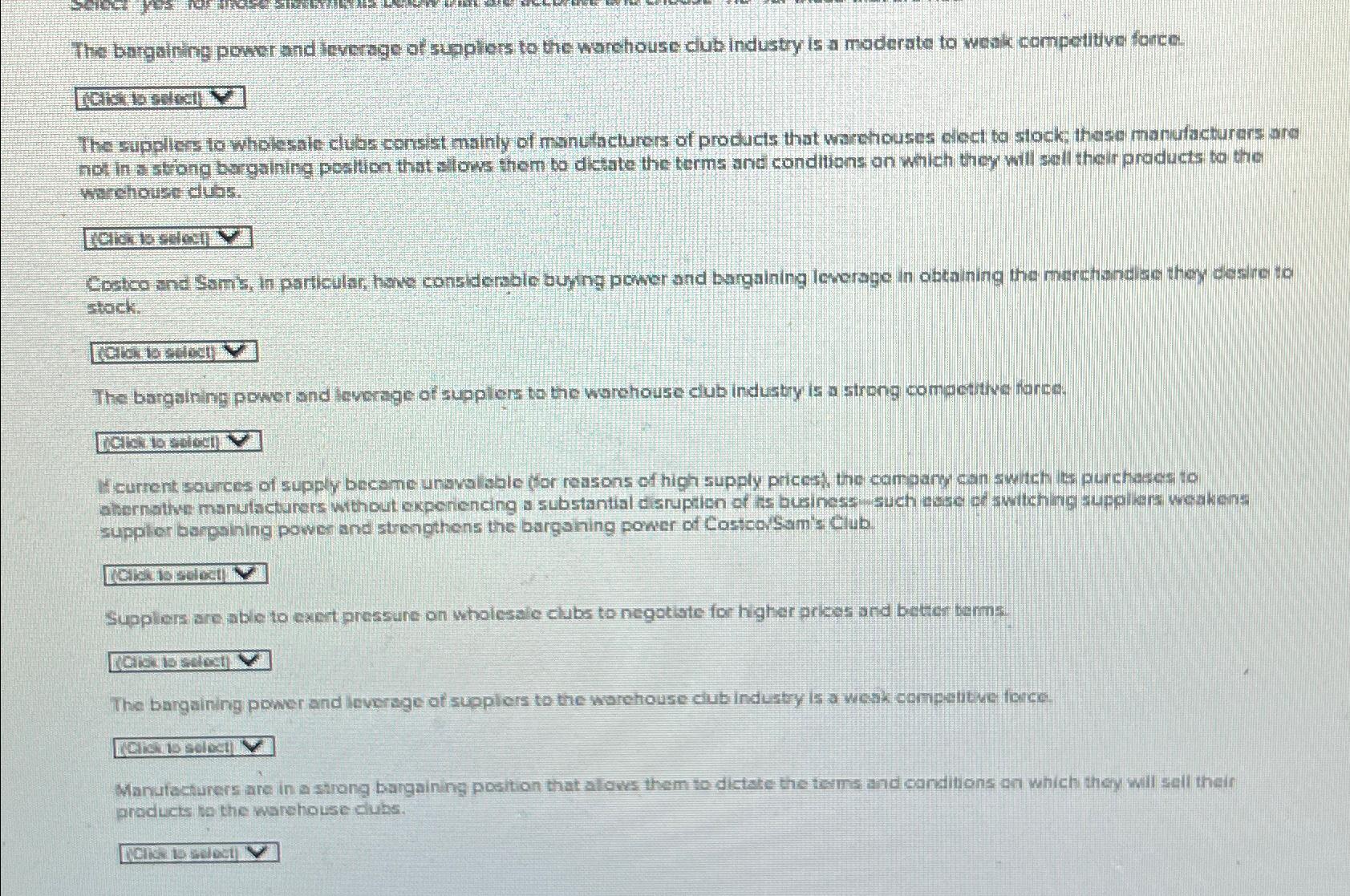 Solved The supcles to wholesale clubs consist mainly of | Chegg.com