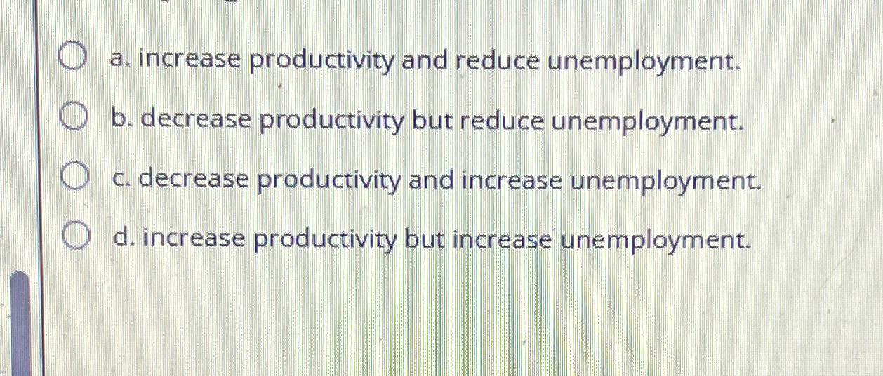 Solved a. ﻿increase productivity and reduce unemployment.b. | Chegg.com