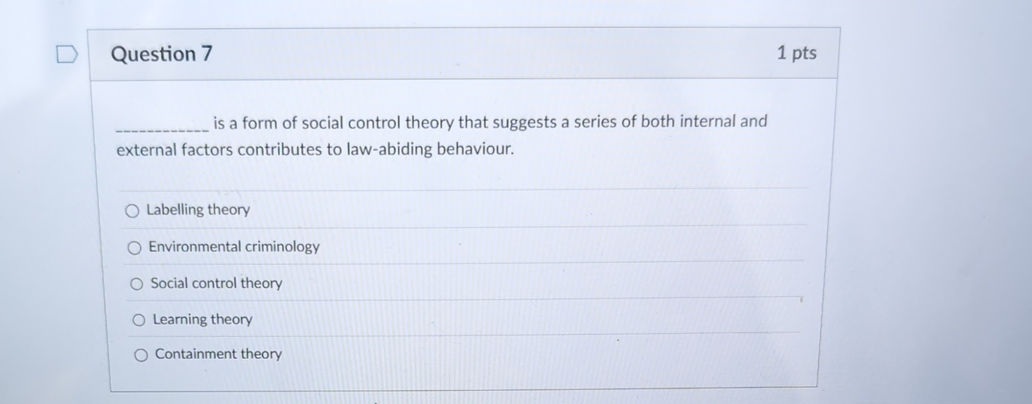 Solved Question 71 ﻿ptsis a form of social control theory | Chegg.com