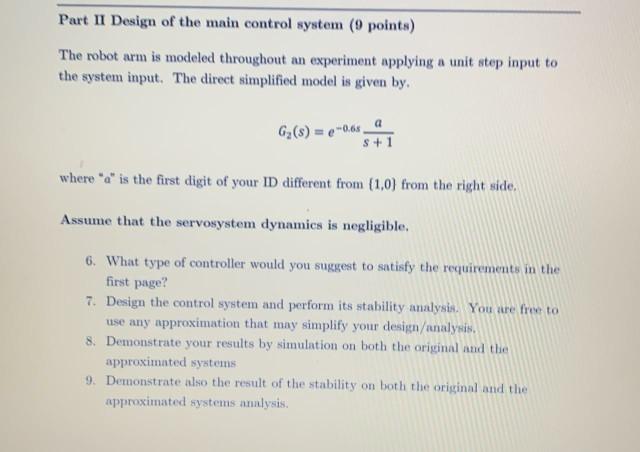 Part II Design of the main control system (9 points) | Chegg.com