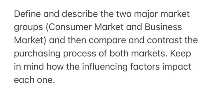 Define and describe the two major market groups | Chegg.com