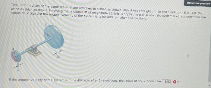 Solved Return to question Two uniform disks of the same | Chegg.com