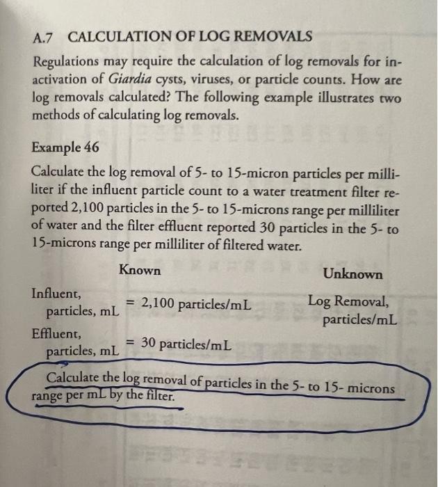 Solved A. 7 CALCULATION OF LOG REMOVALS Regulations may | Chegg.com