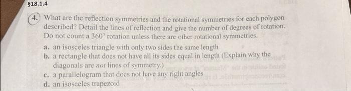 Solved 4 What Are The Reflection Symmetries And The