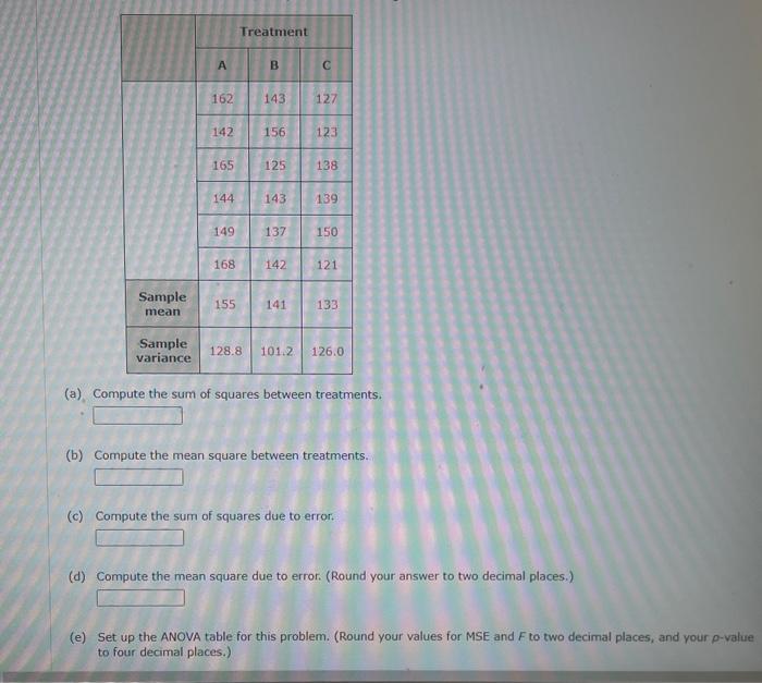 Solved (a) Compute the sum of squares between treatments. | Chegg.com