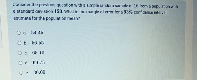 Solved Consider the previous question with a simple random | Chegg.com