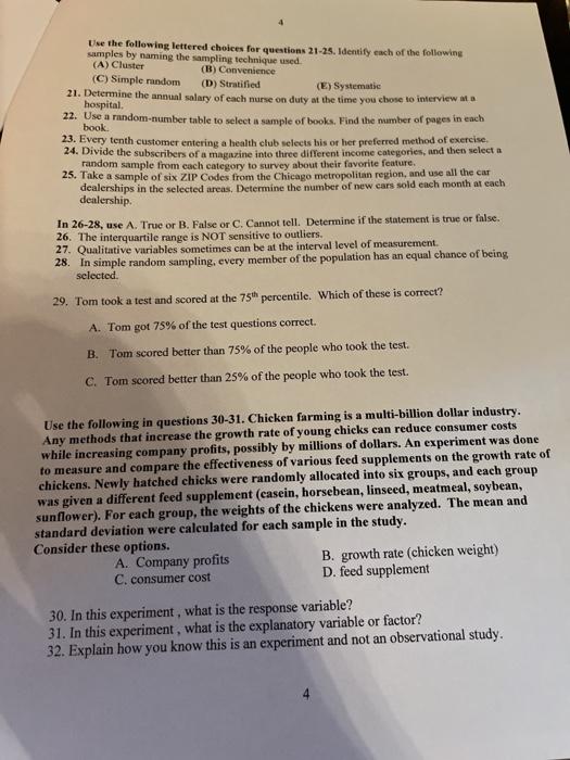 Solved Use the following lettered choices fer questions | Chegg.com