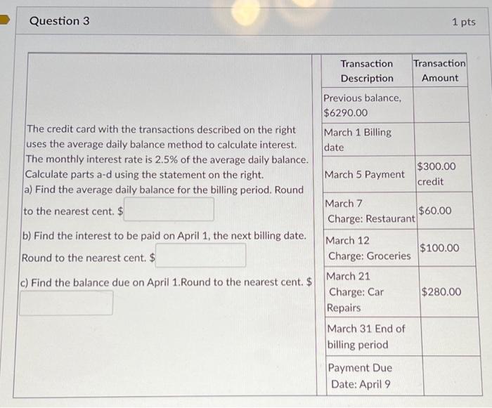 Solved The credit card with the transactions described on | Chegg.com
