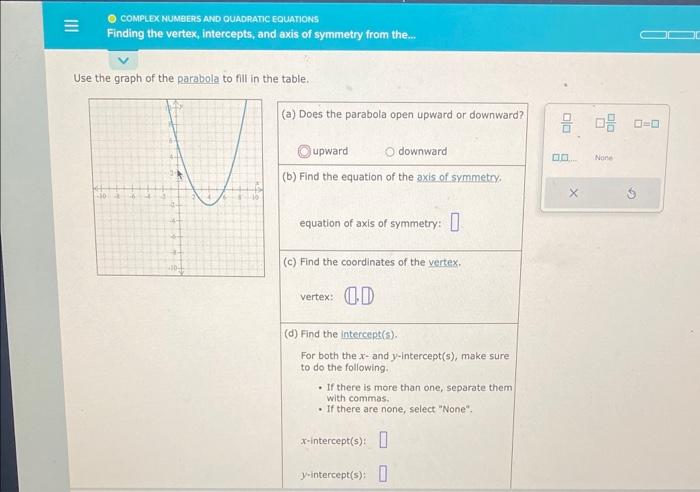 Solved Use the graph of the parabola to fill in the table. | Chegg.com