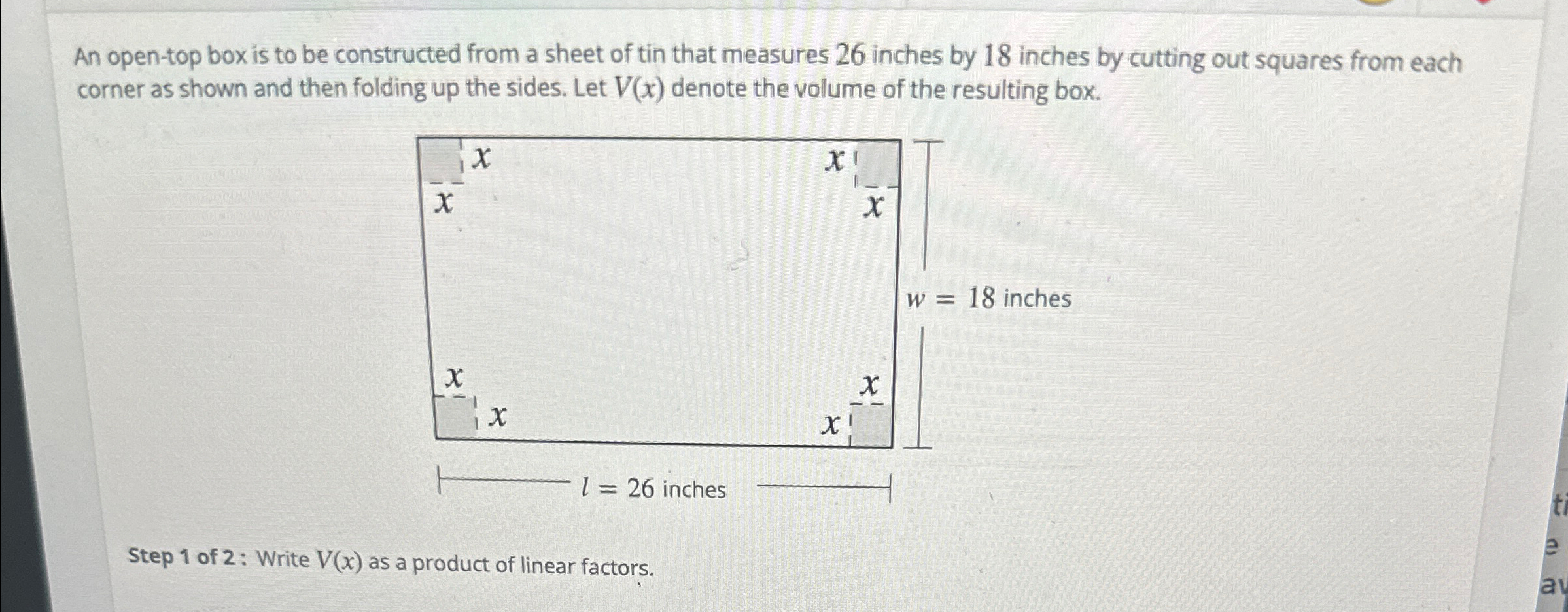 Solved An open-top box is to be constructed from a sheet of | Chegg.com