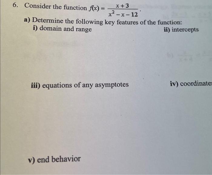 Solved 6. Consider the function f(x) = a) Determine the | Chegg.com