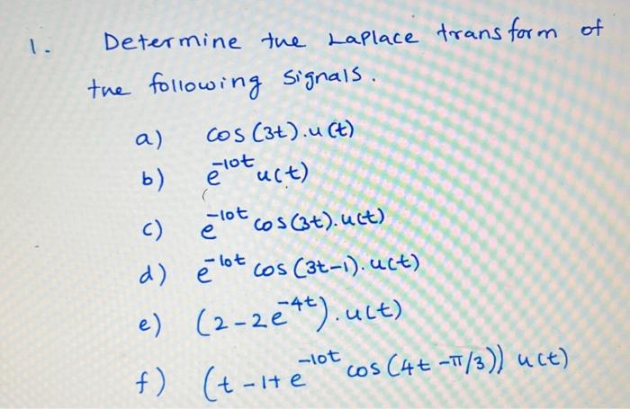 Solved Determine the Laplace transform of the following | Chegg.com