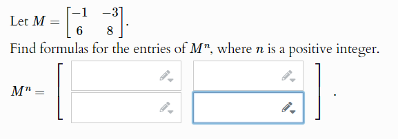 Solved Let M=[-1-368].Find formulas for the entries of Mn, | Chegg.com