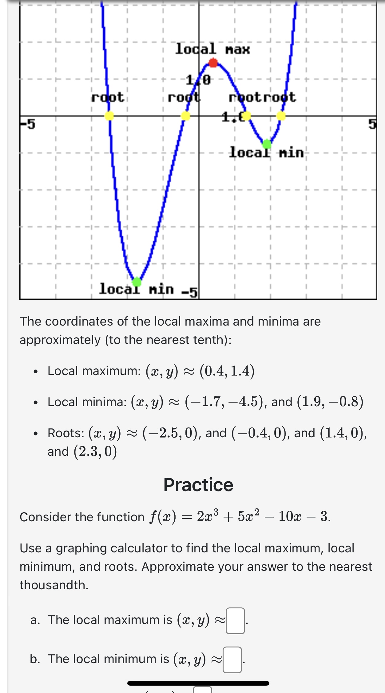 Solved The coordinates of the local maxima and minima are | Chegg.com