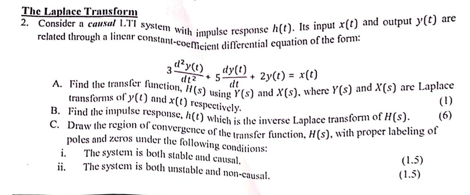 Solved The Laplace Transform 2. Consider a causal L'TI | Chegg.com