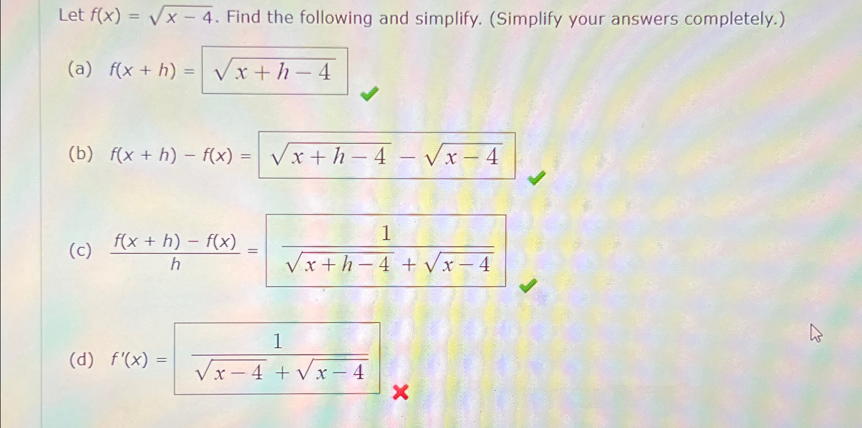 Solved Let f(x)=x-42. ﻿Find the following and simplify. | Chegg.com