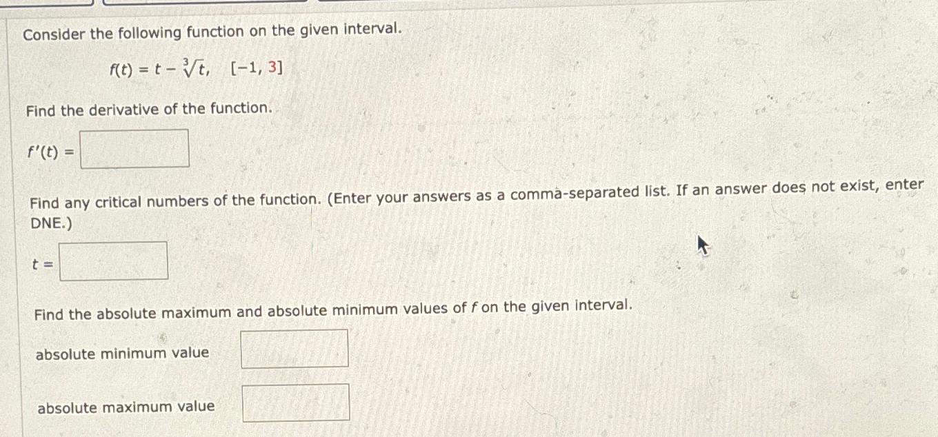 Solved Consider the following function on the given | Chegg.com