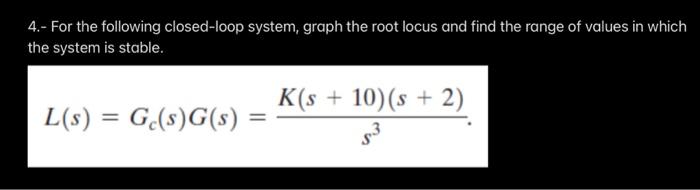 Solved 4.- For the following closed-loop system, graph the | Chegg.com