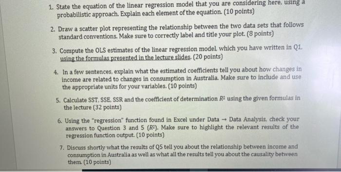 Solved 1 State The Equation Of The Linear Regression Model
