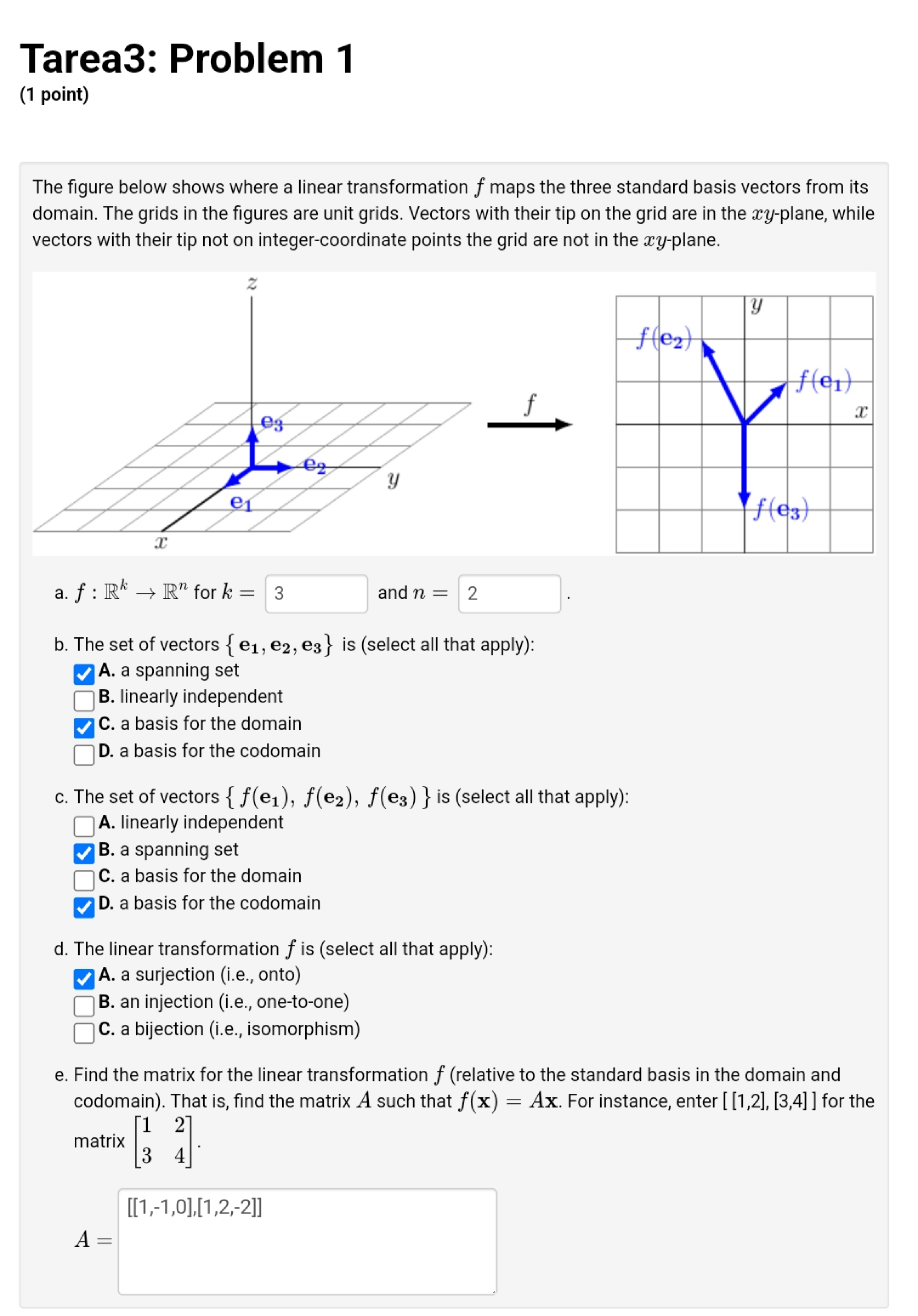 Solved The figure below shows where a linear transformation | Chegg.com