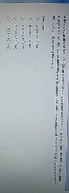 Solved A thin, circular disk of radius R = 30 cm is oriented | Chegg.com