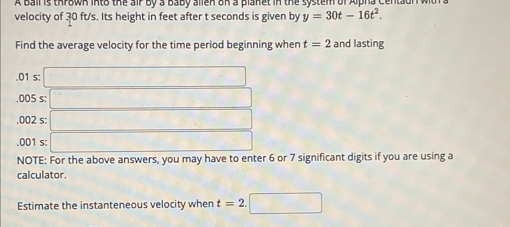 Solved velocity of 30fts. ﻿Its height in feet after t | Chegg.com