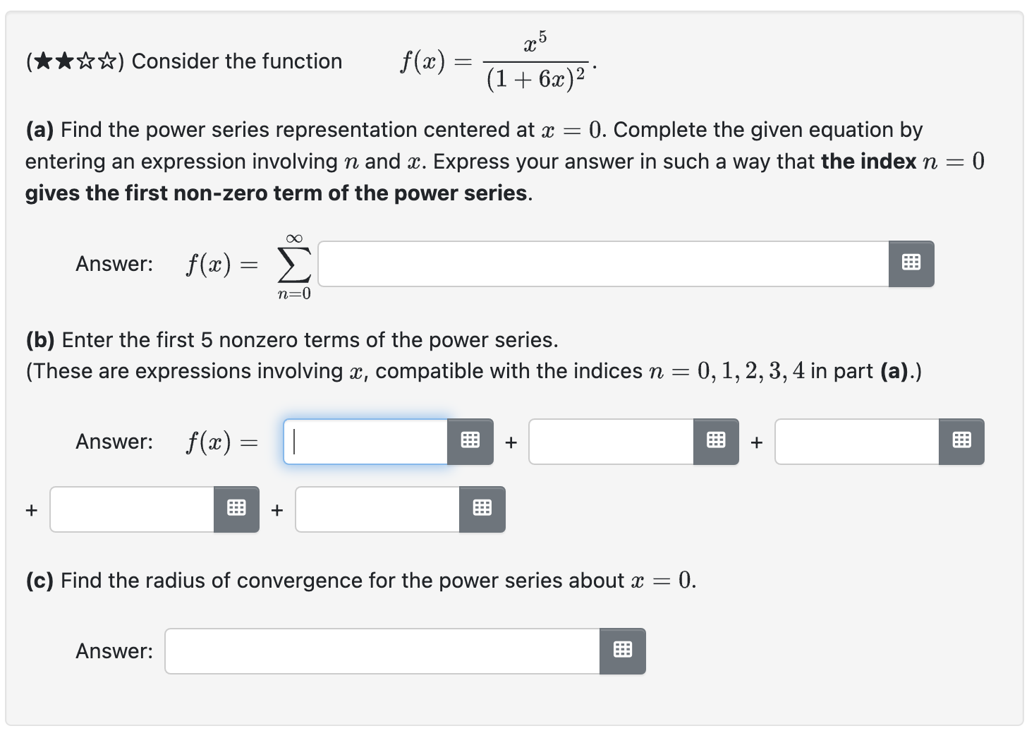 Solved (******≼⇝) ﻿Consider the function ,f(x)=x5(1+6x)2(a) | Chegg.com