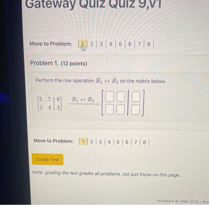 Solved Perform the row operation R1↔R2 on the matrix below. | Chegg.com