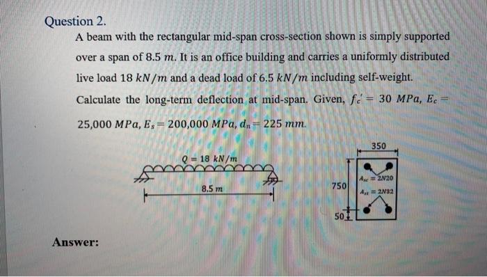 Solved Question 2 A beam with the rectangular mid-span | Chegg.com