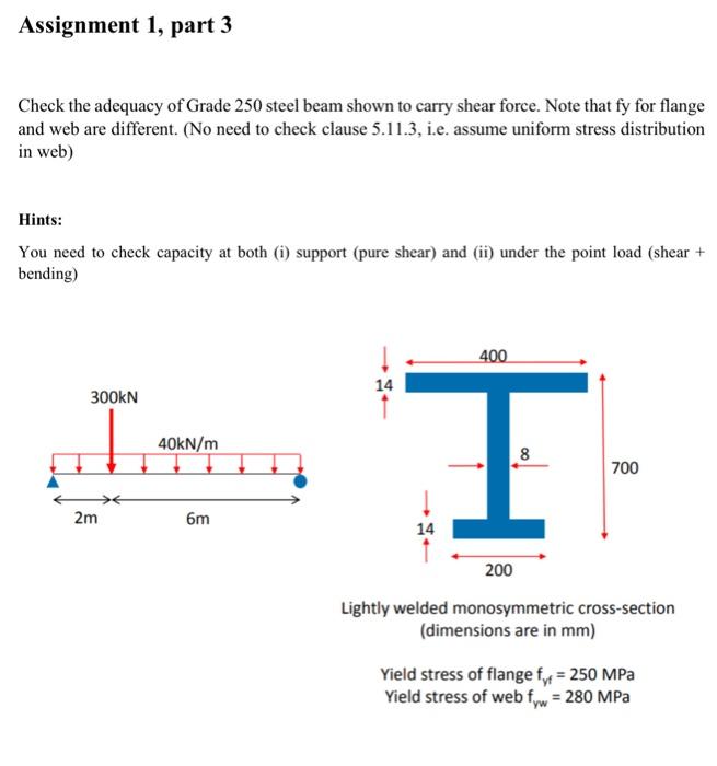 Solved Check the adequacy of Grade 250 steel beam shown to | Chegg.com