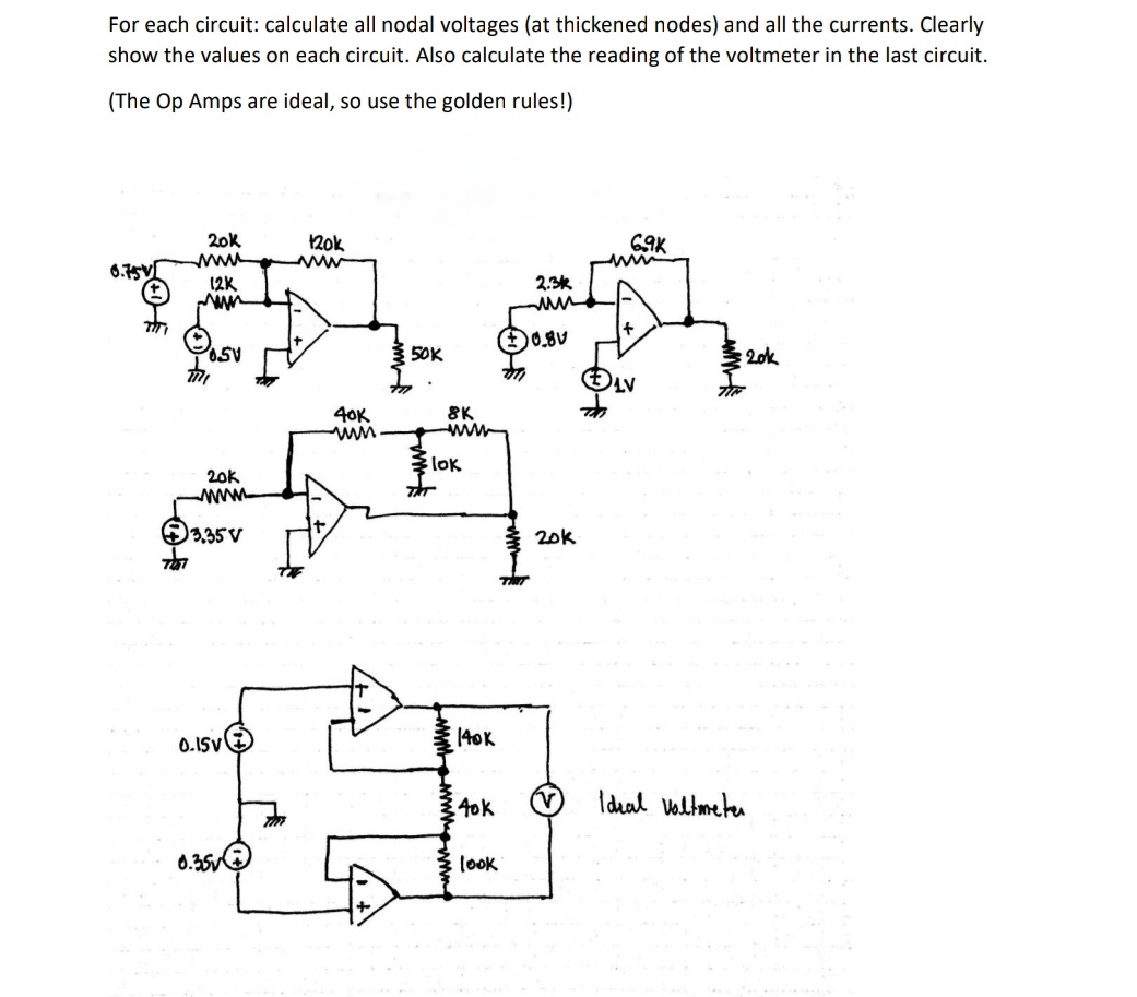 For each circuit: calculate all nodal voltages (at | Chegg.com