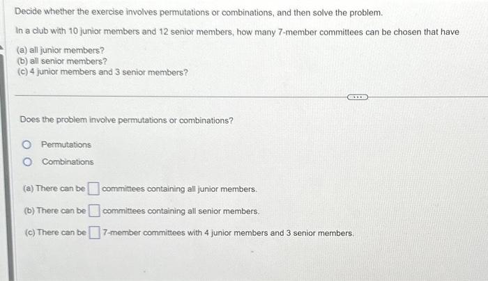Solved Decide whether the exercise involves permutations or | Chegg.com