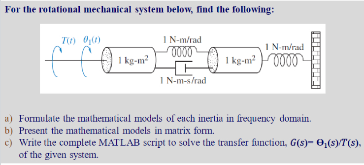 Solved For the rotational mechanical system below, find the | Chegg.com