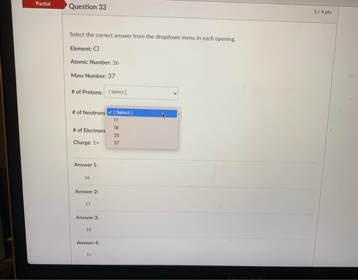 Solved Partial Question 33 Select the correct answer from | Chegg.com