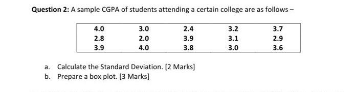 Solved Question 2: A sample CGPA of students attending a | Chegg.com