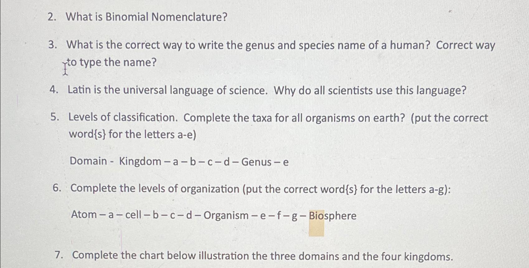 Solved What is Binomial Nomenclature?What is the correct way | Chegg.com