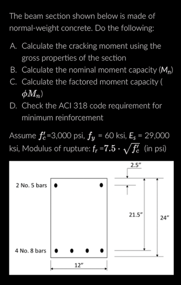 Solved Reinforced Concrete Design: The beam section shown | Chegg.com