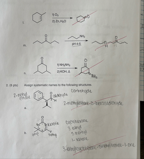 Solved I. ﻿1Zn,H2O n.(8 ﻿pts) ﻿Assign systematic names to | Chegg.com