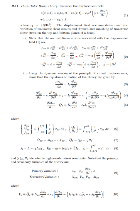 Solved 2.11 ﻿Third-Order Beam Theory: Consider the | Chegg.com