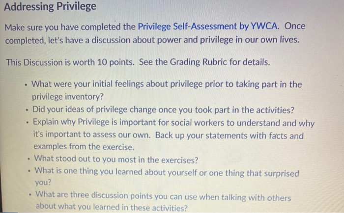 Addressing Privilege Make sure you have completed the | Chegg.com