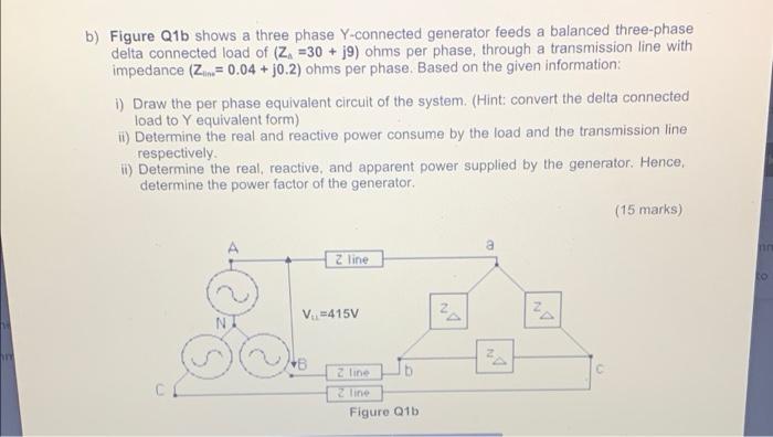 Solved b) Figure Q1b shows a three phase Y-connected | Chegg.com