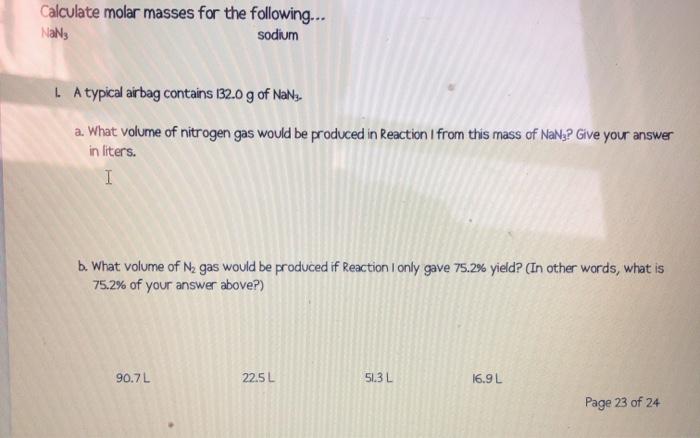 Solved Calculate molar masses for the following... NaNs | Chegg.com