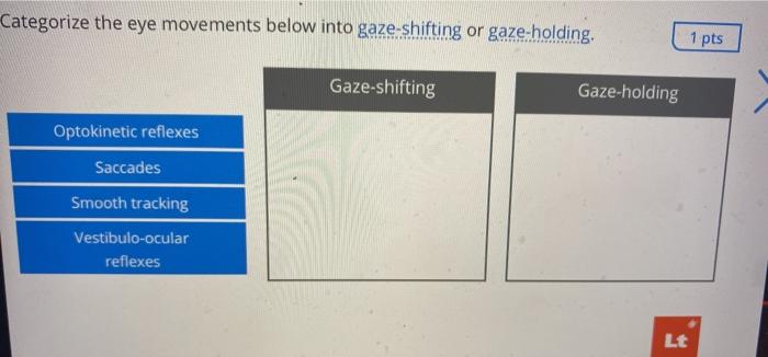 Solved Categorize the eye movements below into gaze-shifting | Chegg.com