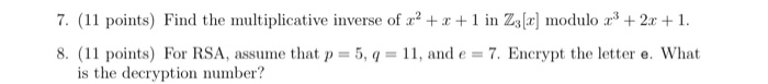 Solved Q7 Ps Use The Extended Euclidean Algorithm Steps 