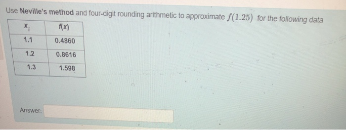 Solved Use Neville's method and four-digit rounding | Chegg.com