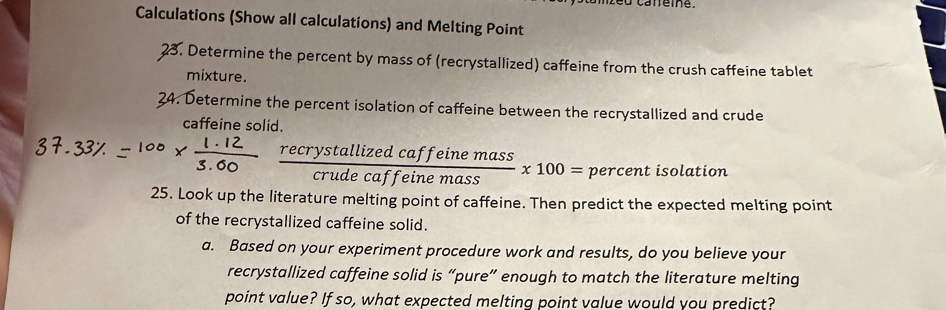 Solved Calculations (Show all calculations) ﻿and Melting | Chegg.com