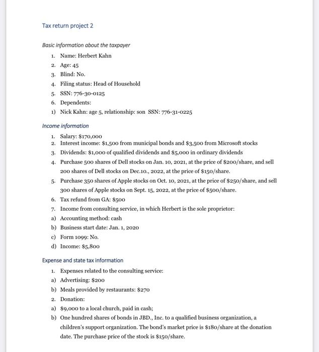 1. Name: Herbert Kahn 2. Age: 45 3. Blind: No. 4. | Chegg.com