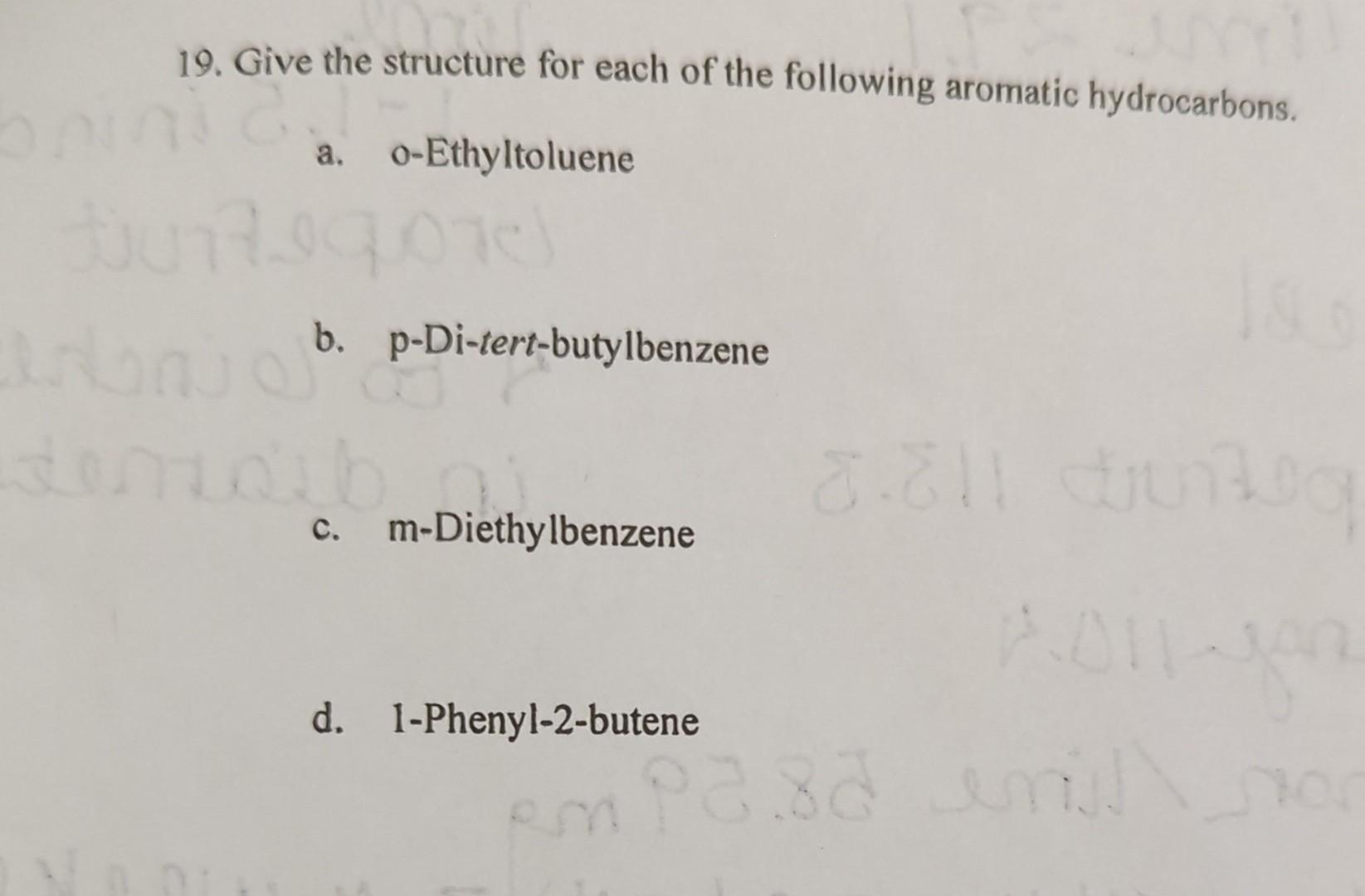 Solved 19. Give the structure for each of the following | Chegg.com