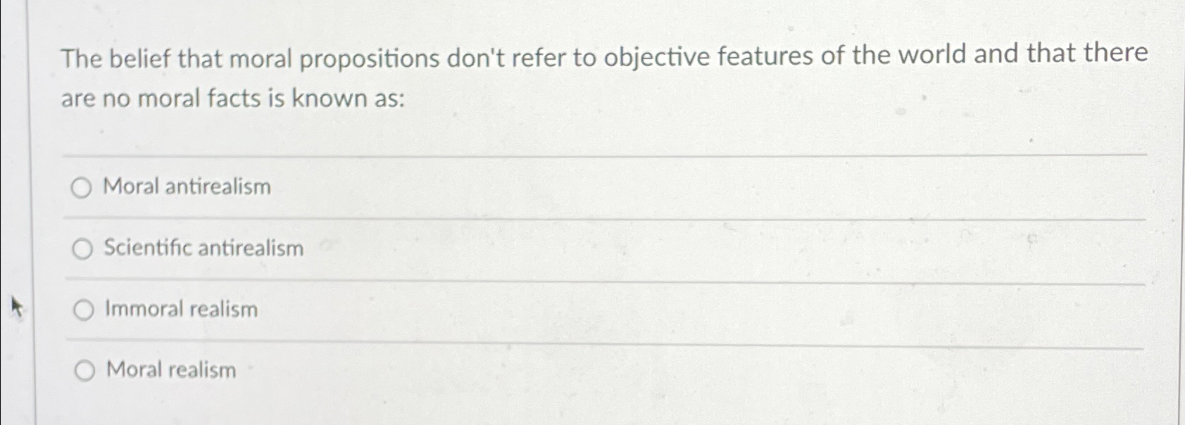 Solved The belief that moral propositions don't refer to | Chegg.com